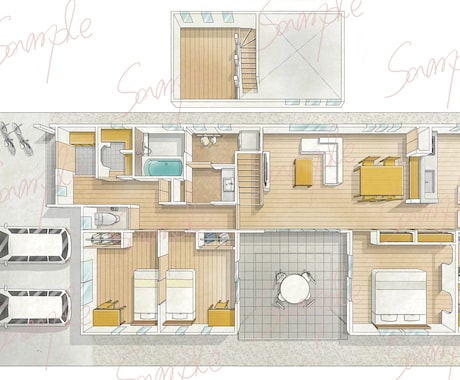 柔らかい雰囲気の手書き風3D間取り図制作します 1〜2LDKまで／基本家具付き／文字入れサービス