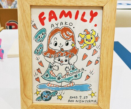 額付き似顔絵！カラフルポップな似顔絵を描きます 「福岡PARCO」でも活躍中のイラストレーター。 | イラスト作成 | ココナラ