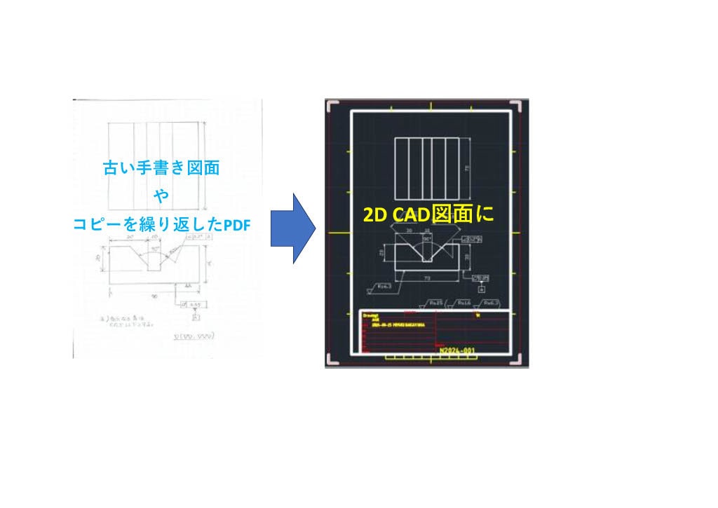 手書き機械設計図面を2次元CAD図面で製図します 手書き図面・PDF図面のCAD化／トレース／バラシ