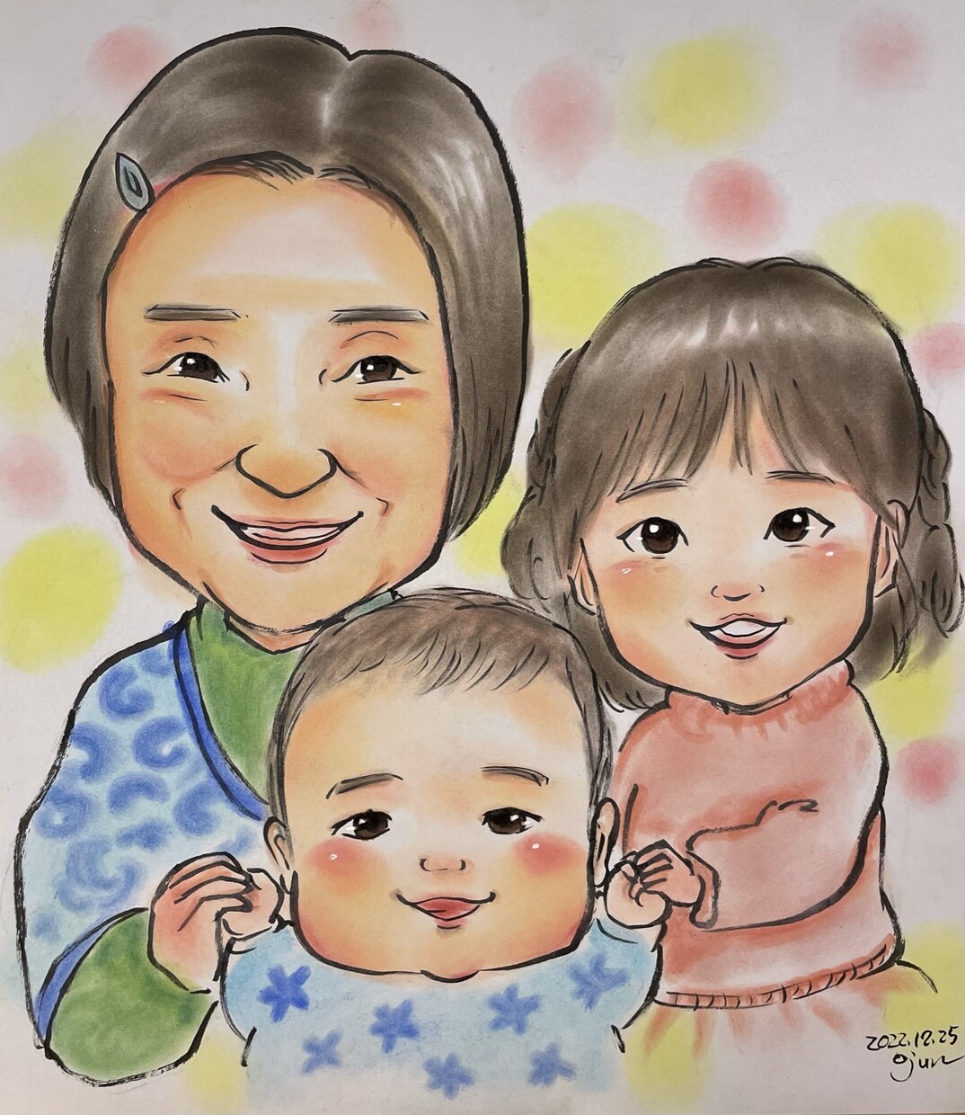 色紙にあたたかくかわいい似顔絵を描きます 世界で一つの、完全手描きのかわいい似顔絵です。