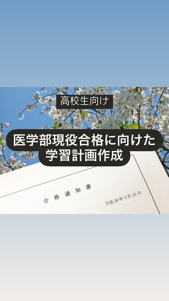 医学部現役合格のための学習計画を立てます 医学部現役合格のための効果的な学習計画を相談しながら立てます