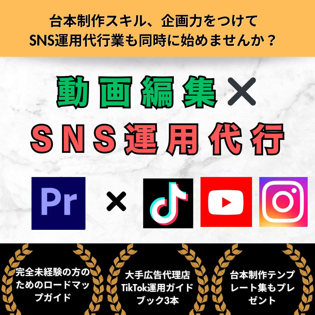 動画編集/SNSマーケスキルの実務スキルをつけます 動画編集や企業のSNS運用代行でマネタイズ