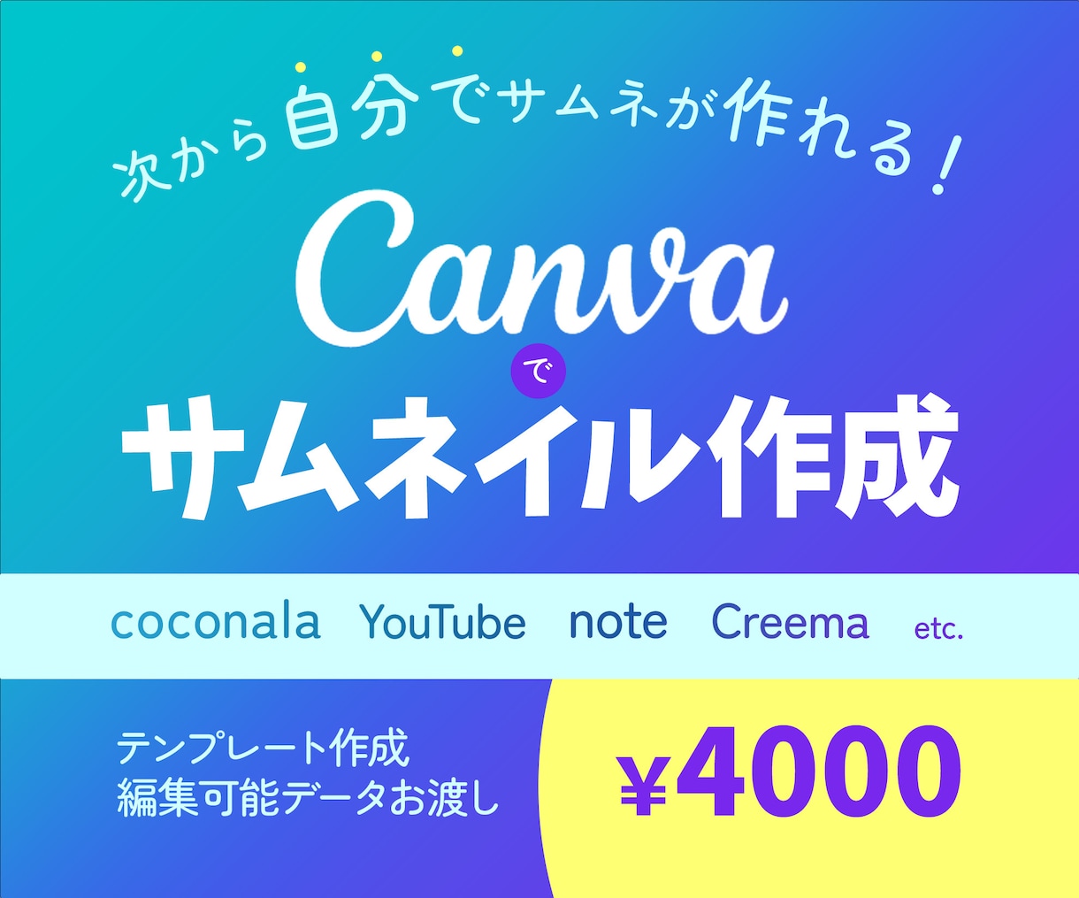 Canvaで作った編集可能なサムネイルお渡しします 次から自分でサムネイルが作れます！コミコミ価格！ | ココナラ